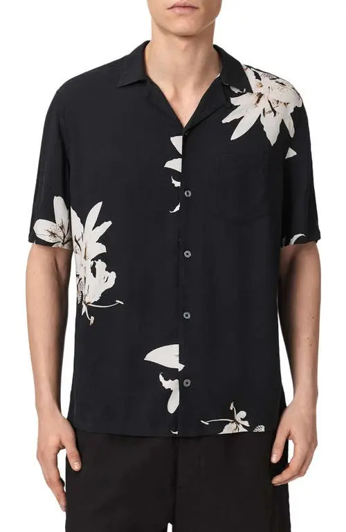 ALLSAINTS Petra Floral Short Sleeve Button-up Shirt - Black/grey