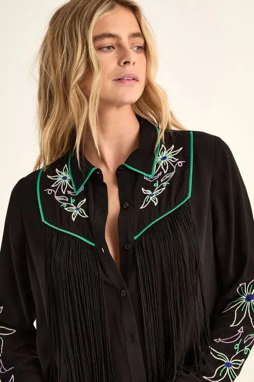 Nasty Gal Fringe Western Button Down Shirt - Black