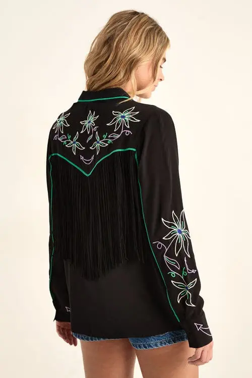 Nasty Gal Fringe Western Button Down Shirt - Black