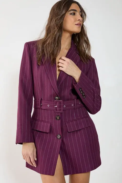 Nasty Gal Pinstripe Belted Blazer Dress