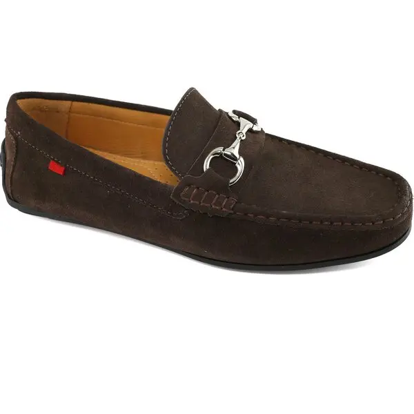 MARC JOSEPH NEW YORK Central Park Leather Slip-on Loafer With Buckle Detail - Brown Suede
