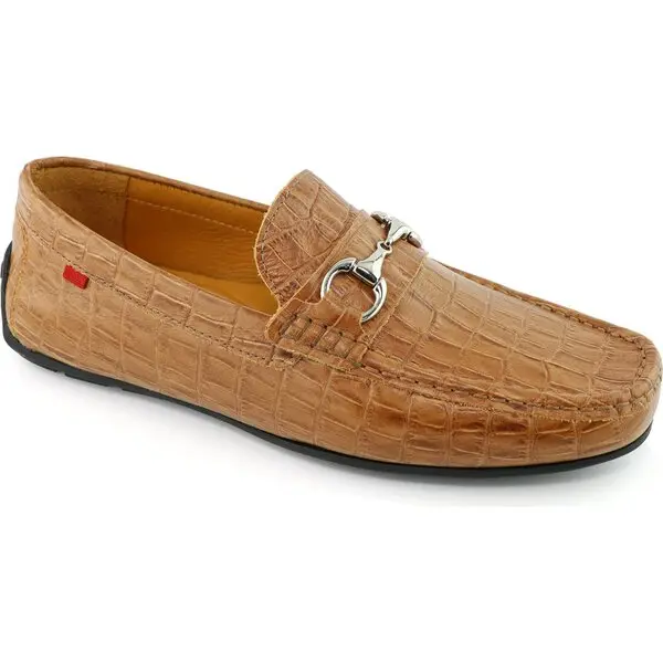 MARC JOSEPH NEW YORK Central Park Leather Slip-on Loafer With Buckle Detail - Cognac Croco