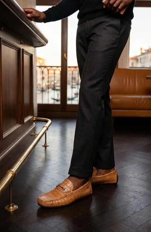 MARC JOSEPH NEW YORK Central Park Leather Slip-on Loafer With Buckle Detail - Cognac Croco