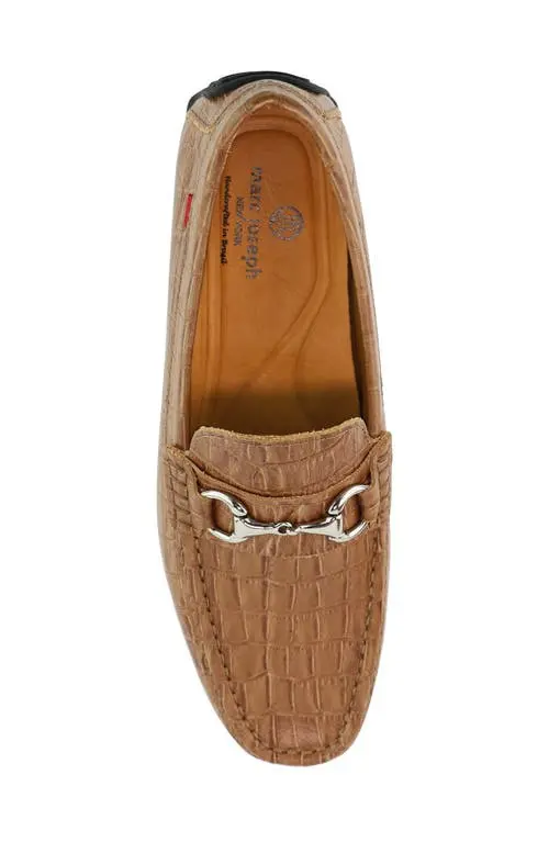 MARC JOSEPH NEW YORK Central Park Leather Slip-on Loafer With Buckle Detail - Cognac Croco