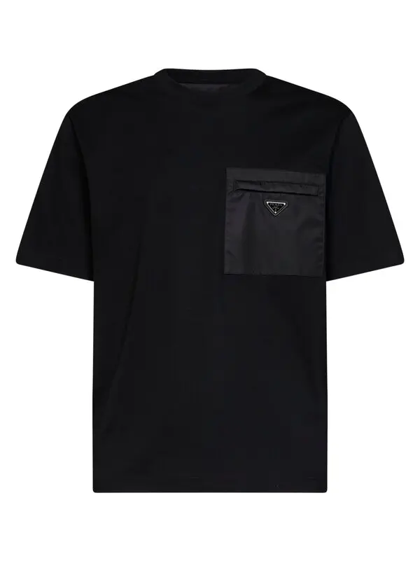 Prada Abbigliamento Black Jersey And Re-nylon Crewneck T-shirt - Multicolor