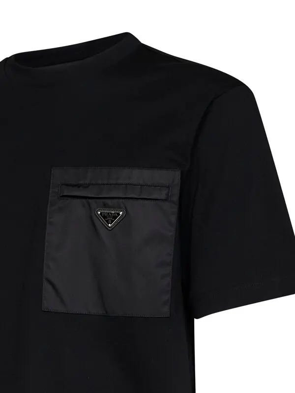 Prada Abbigliamento Black Jersey And Re-nylon Crewneck T-shirt - Multicolor