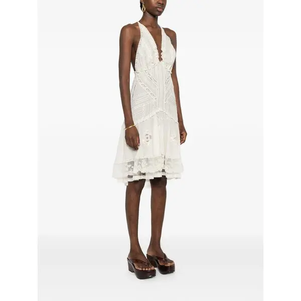ERMANO SCERVINO Ermanno Scervino Off-white Lace Detail Ruffled Hem Dress