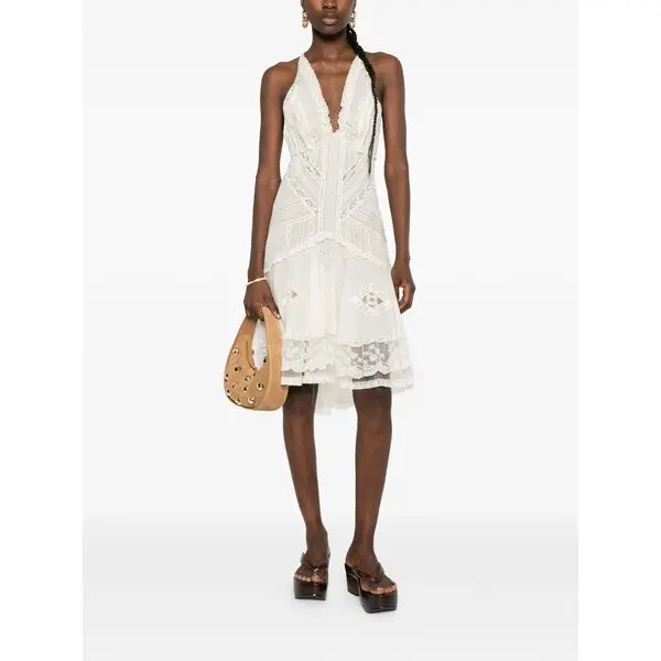 ERMANO SCERVINO Ermanno Scervino Off-white Lace Detail Ruffled Hem Dress