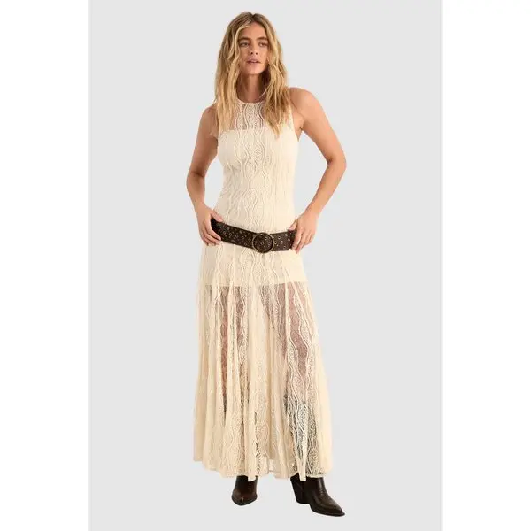 Nasty Gal Vintage Lace Godet Hem Maxi Dress - Cream