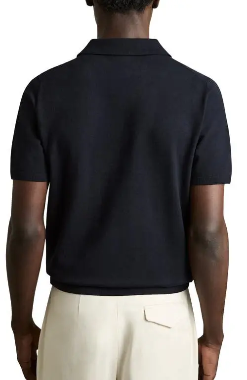 REISS Finch Short Sleeve Linen & Cotton Polo Sweater