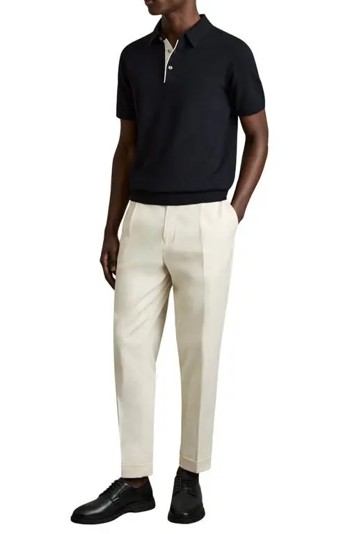 REISS Finch Short Sleeve Linen & Cotton Polo Sweater
