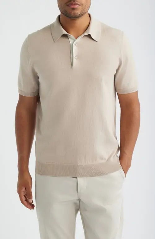 REISS Finch Short Sleeve Linen & Cotton Polo Sweater - Oatmeal