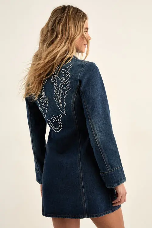 Nasty Gal Studded Zip Front Denim Mini Dress
