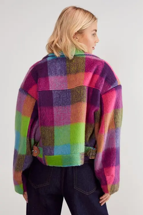 Nasty Gal Check Wool Blend Trucker Jacket