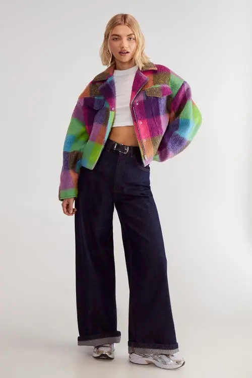 Nasty Gal Check Wool Blend Trucker Jacket