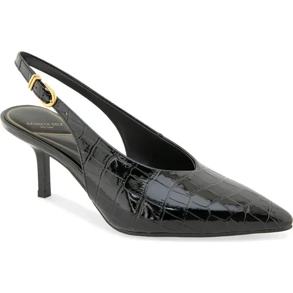 KENNETH COLE Ulysses Pointed Toe Slingback Pump - Black Croco