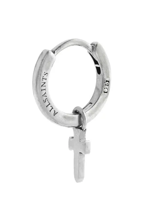 ALLSAINTS Single Sterling Silver Cross Huggie Hoop Earring - Warm Silver