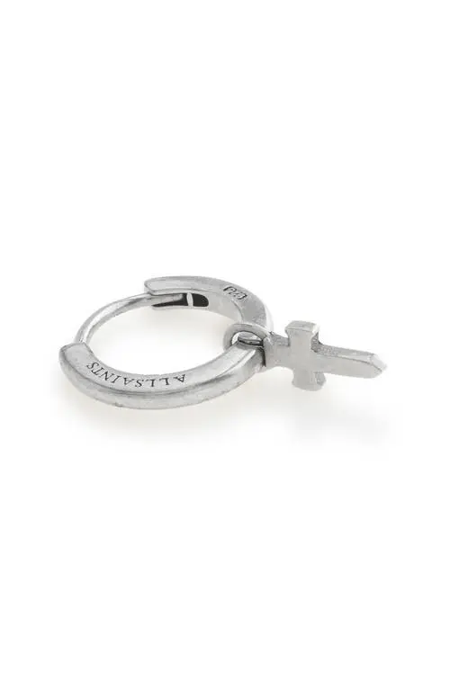 ALLSAINTS Single Sterling Silver Cross Huggie Hoop Earring