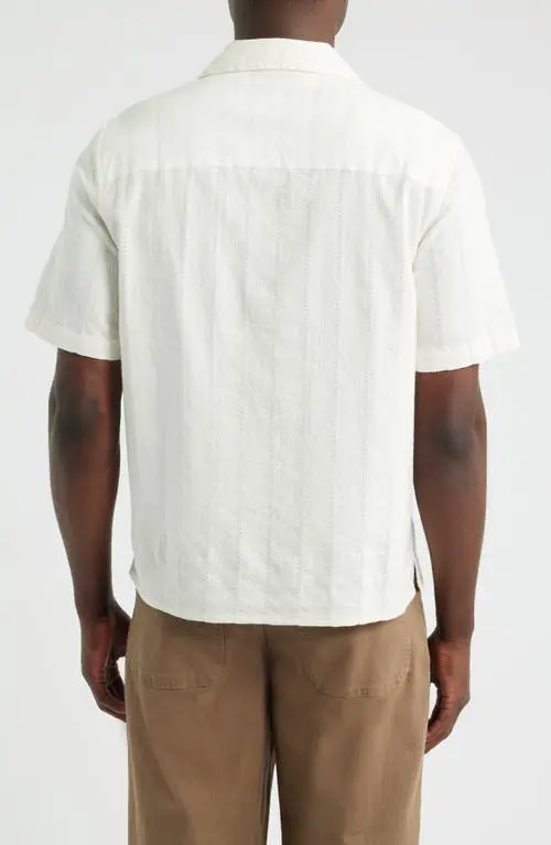 WAX LONDON Didcot Tonal Dobby Stripe Camp Shirt - Ecru