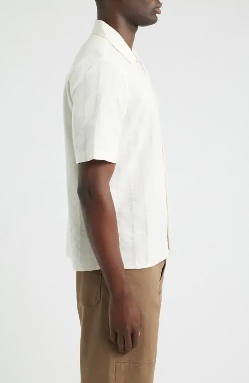 WAX LONDON Didcot Tonal Dobby Stripe Camp Shirt - Ecru