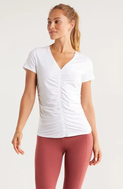Zella Ruched V-neck T-shirt - White