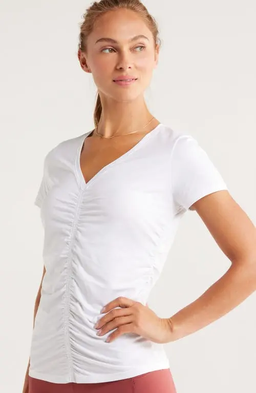 Zella Ruched V-neck T-shirt - White
