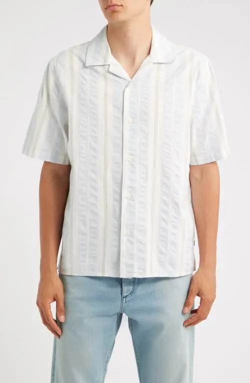 WAX LONDON Didicot Stripe Cotton Seersucker Camp Shirt - Ecru/light Blue