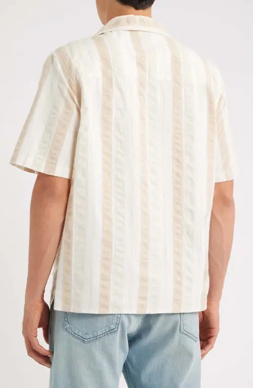 WAX LONDON Didicot Stripe Cotton Seersucker Camp Shirt - Ecru/natural