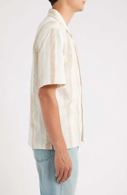 WAX LONDON Didicot Stripe Cotton Seersucker Camp Shirt - Ecru/natural