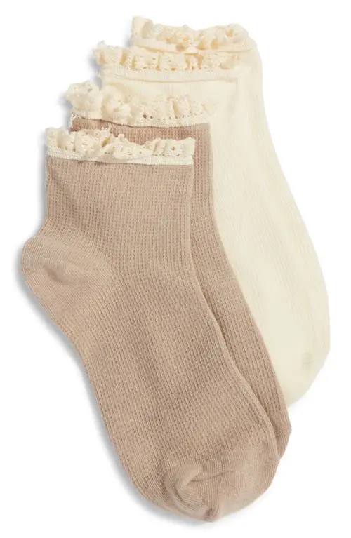 STEMS 2-pack Lace Trim Cotton Blend Socks - Beige Ivory