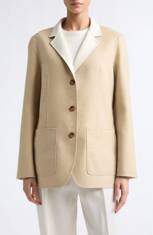 Lafayette 148 New York Patch Pocket Reversible Wool & Silk Blazer - Beechnut/cloud
