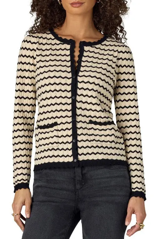 Wit & Wisdom Stripe Round Neck Cardigan - Ecru/black