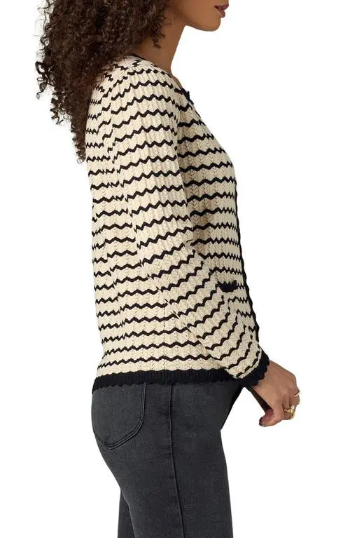 Wit & Wisdom Stripe Round Neck Cardigan - Ecru/black