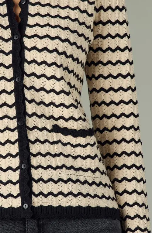 Wit & Wisdom Stripe Round Neck Cardigan - Ecru/black