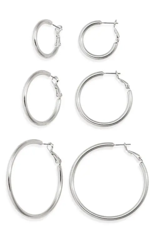 Nordstrom Set Of 3 Medium Essential Hoop Earrings - Silver