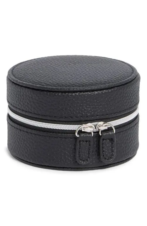 Nordstrom Round Faux Leather Watch Box - Black- Silver