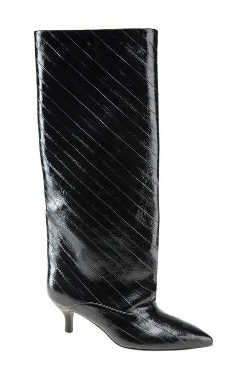 KENNETH COLE Knee High Pull-on Kitten Heel Pointed Toe Boots - Black