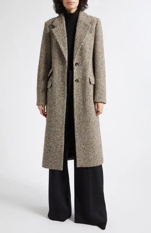 REISS Kai Check Wool Blend Bouclé Coat - Brown Check