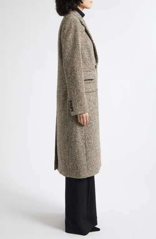 REISS Kai Check Wool Blend Bouclé Coat - Brown Check