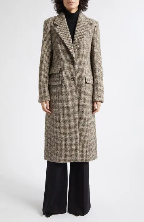 REISS Kai Check Wool Blend Bouclé Coat - Brown Check
