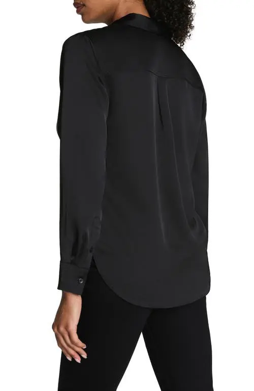 Spanx Long Sleeve Button-up Shirt With Curved Hem - Classic Black