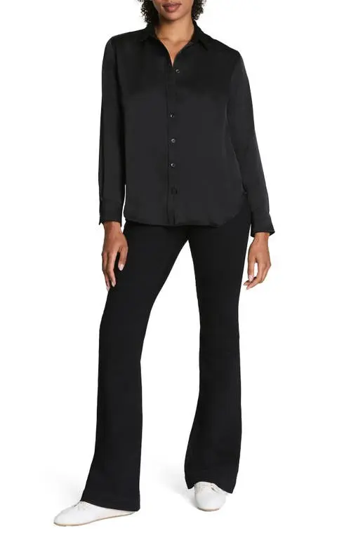 Spanx Long Sleeve Button-up Shirt With Curved Hem - Classic Black