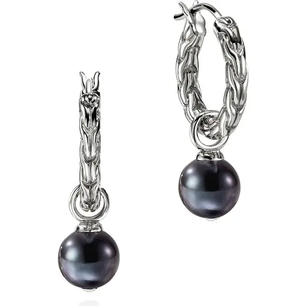 John Hardy Jh Essential Grey Pearl Hoop Earrings - Silver Grey