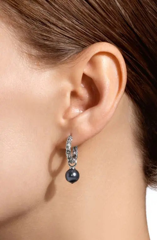 John Hardy Jh Essential Grey Pearl Hoop Earrings