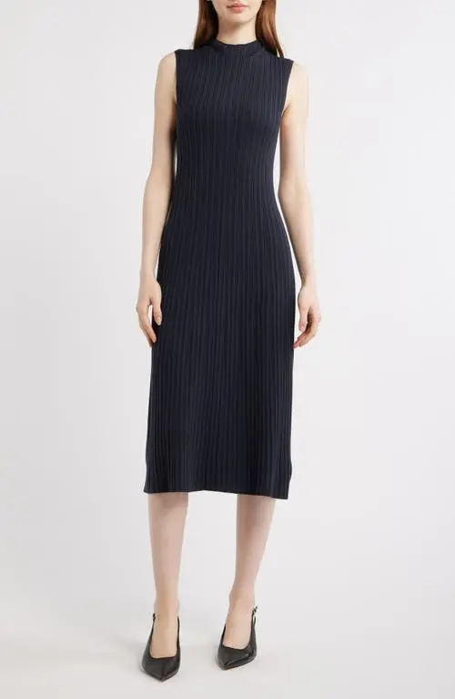 Theory Regal Mock Neck Sleeveless Merino Wool Rib Dress - Nocturne Navy