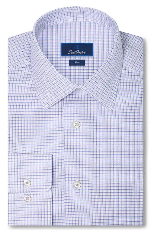 David Donahue Slim Fit Check Stretch Cotton Twill Dress Shirt - White/purple