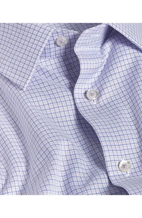 David Donahue Slim Fit Check Stretch Cotton Twill Dress Shirt - White/purple