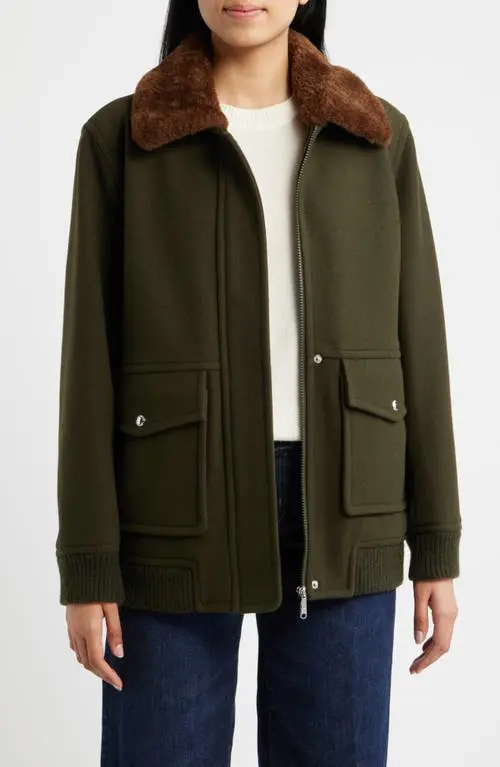 Sam Edelman Relaxed Bomber Jacket With Faux Shearling Collar - Loden