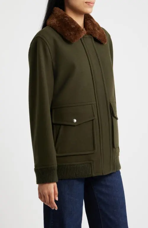 Sam Edelman Relaxed Bomber Jacket With Faux Shearling Collar - Loden