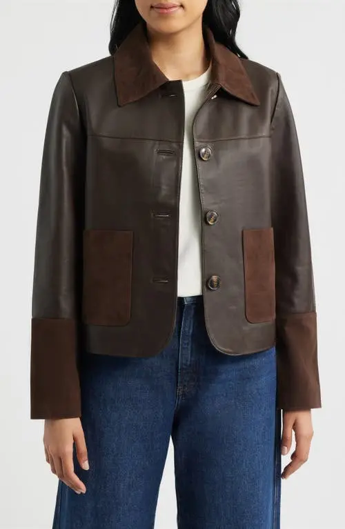 Bernardo Short Mixed Media Leather Jacket - Chocolate
